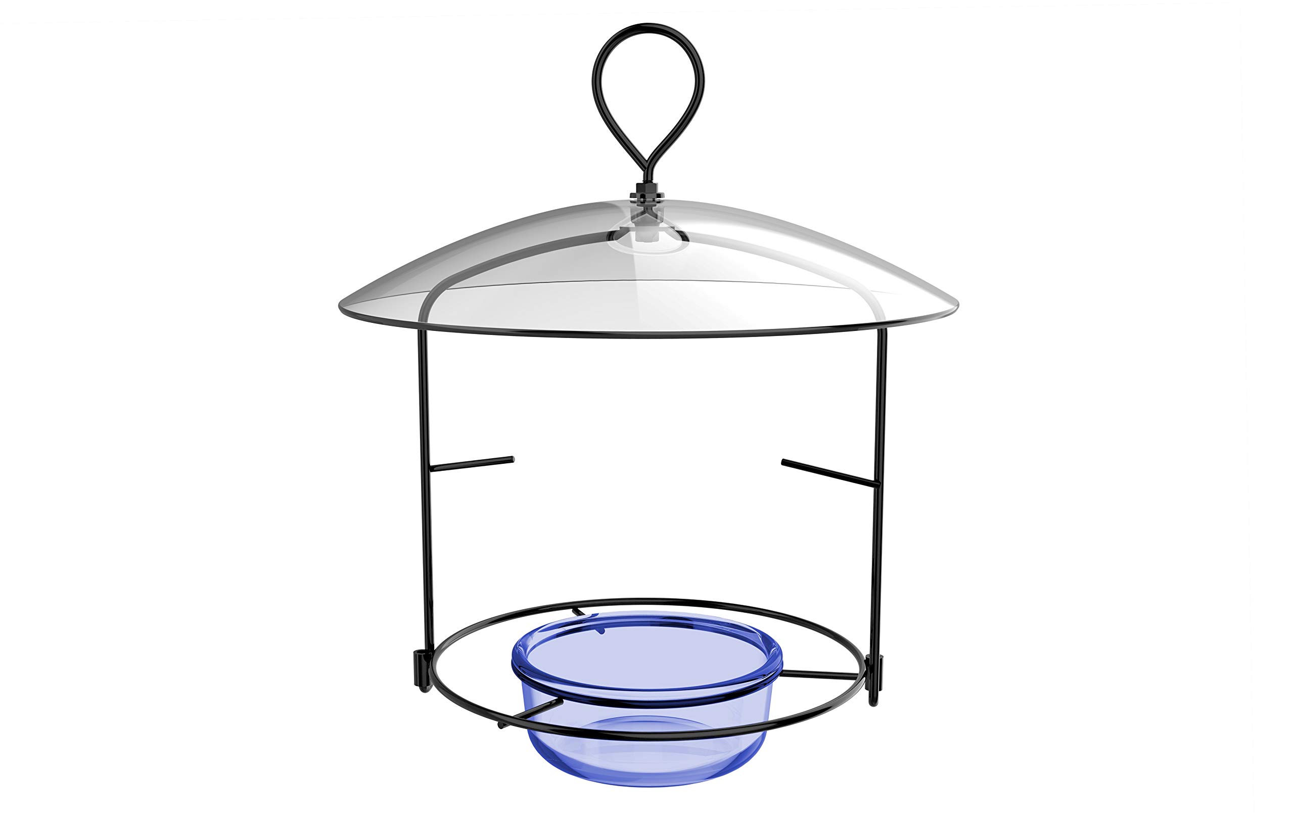 Nature's Way BBFM1 Bluebird Buffet Metal Bird Feeder with Protective Baffle, Outdoor Wild Bird Feeder and Décor, One Glass Dish with 3/4 Cup capacity, Blue