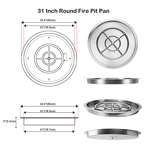 Stanbroil 31 inch Round Drop-in Fire Pit Pan with Spark Ignition Kit Propane Gas Version