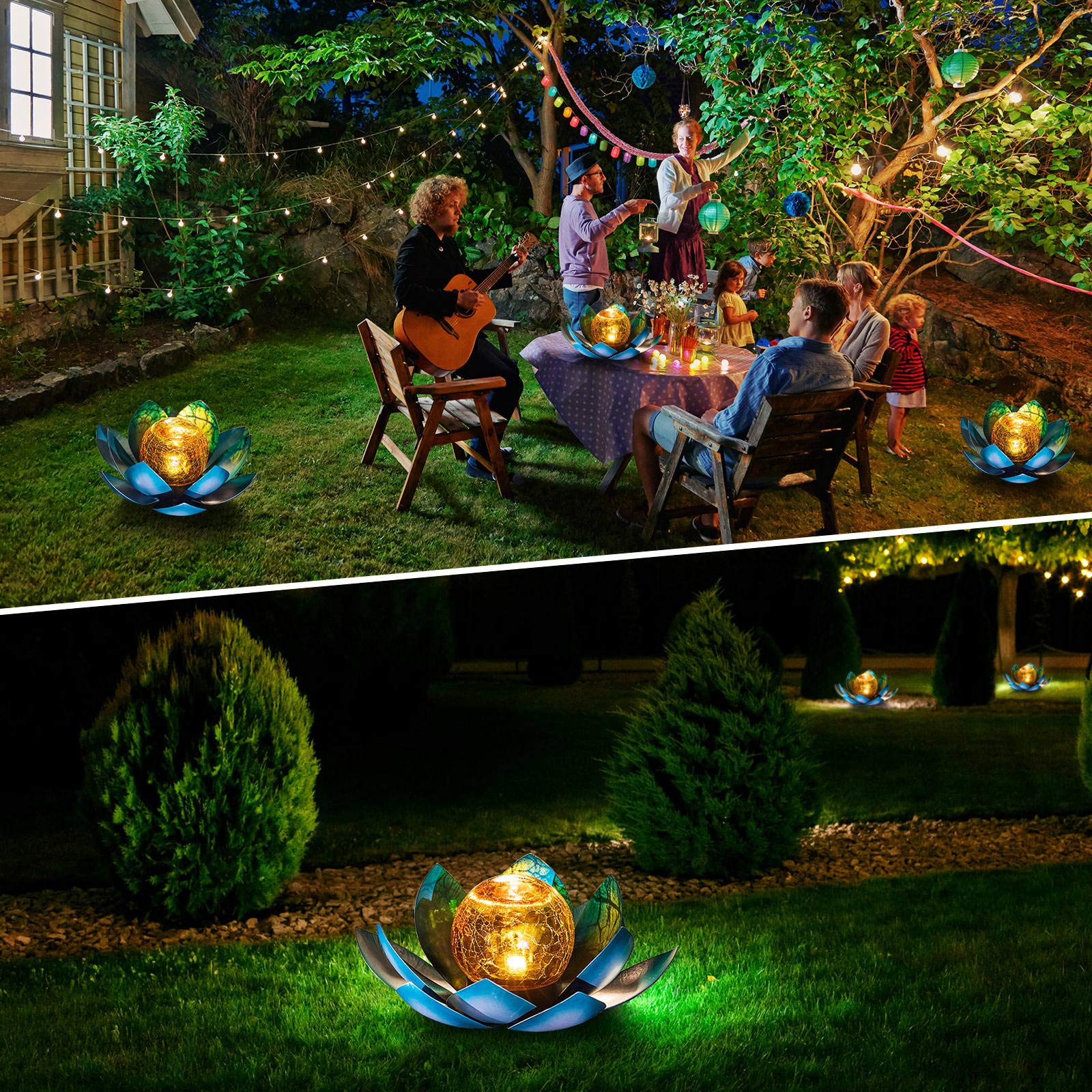 Huaxu Solar Light Outdoor Metal Glass Decorative Waterproof Garden Light LED Lotus Flower Table Lamp