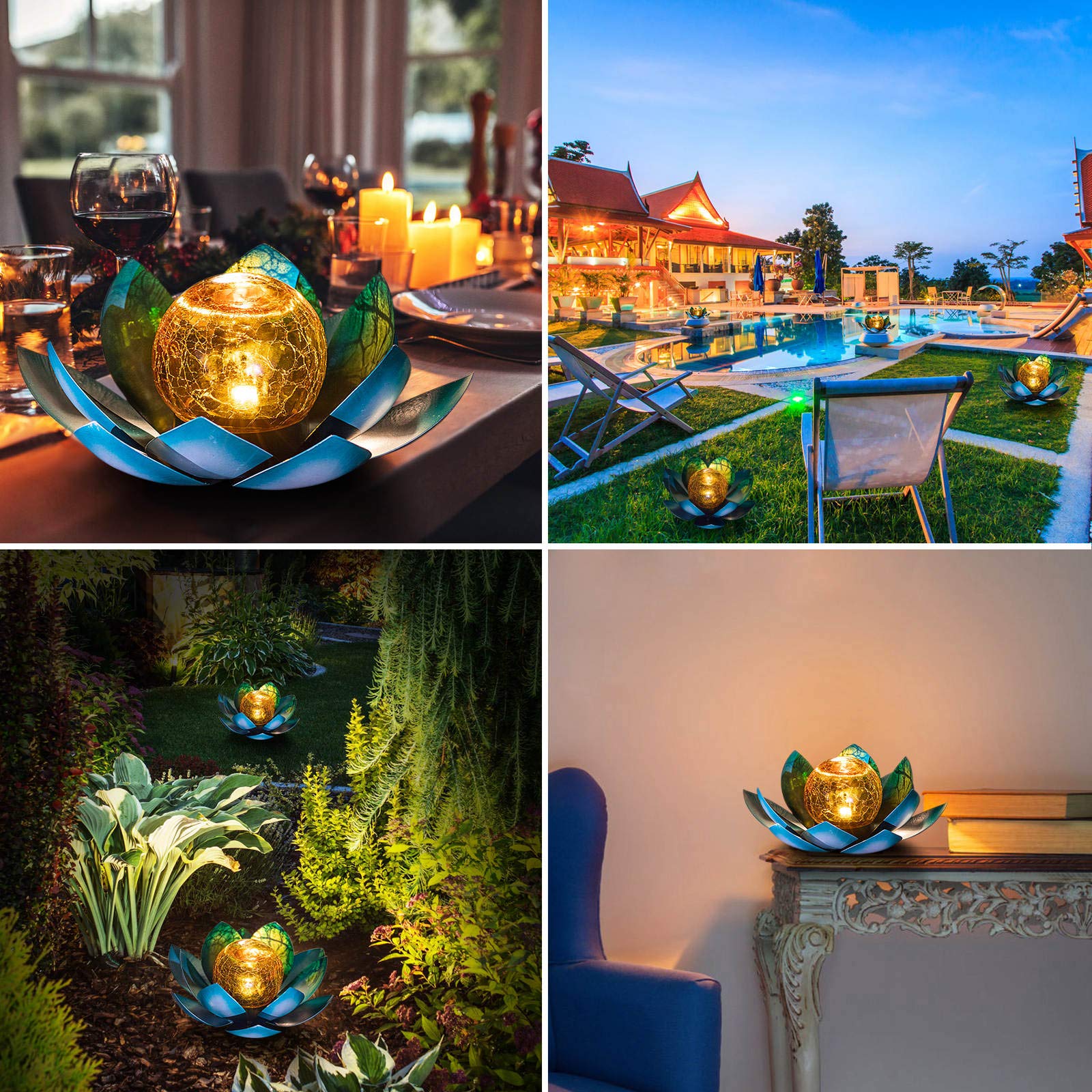 Huaxu Solar Light Outdoor Metal Glass Decorative Waterproof Garden Light LED Lotus Flower Table Lamp