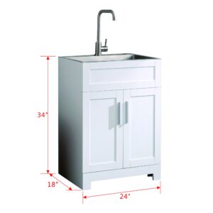 Goodyo 24" White Laundry Utility Cabinet w/Stainless Steel Sink and Faucet Combo