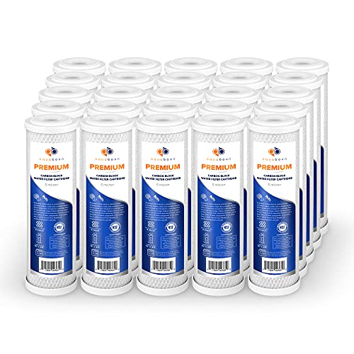 Aquaboon 5 Micron 10 x 2.5 inch | Premium Whole House Replacement Water Filter Cartridge | Coconut Shell Activated Carbon Block CTO | Whirlpool WHA2BF5, iSpring FC15, Culligan HF-360A, 25 Pack