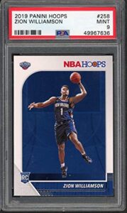 zion williamson 2019 panini hoops basketball rookie card rc #258 graded psa 9 mint