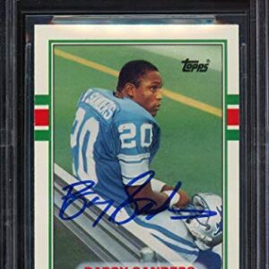 Barry Sanders Autographed 1989 Topps Traded Rookie Card #83T Detroit Lions Auto Grade Gem Mint 10 Beckett BAS Stock #181874