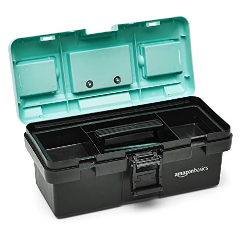 Amazon Basics Household Tool Set with Tool Storage Box - 150-Piece, Turquoise