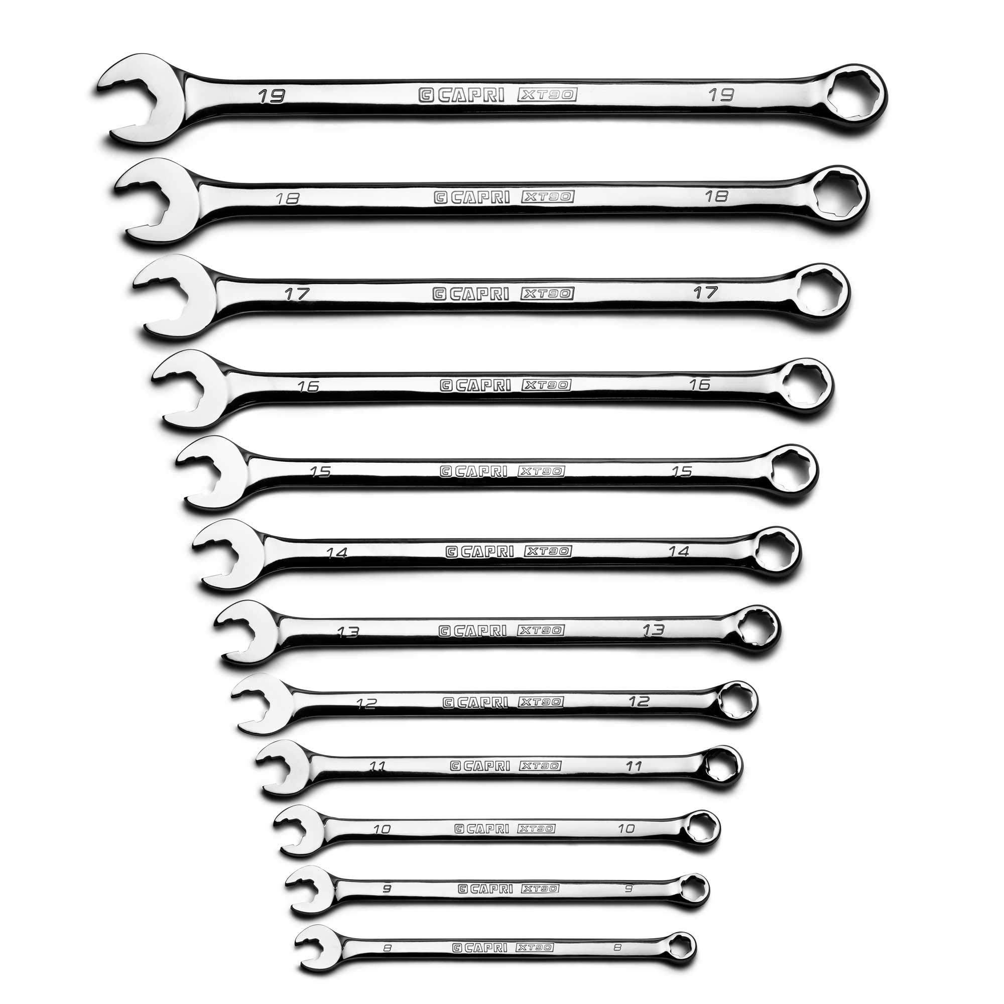 Capri Tools XT90 WaveDrive Pro Combination Wrench Set for Regular and Rounded Bolts, 8 to 19 mm, Metric, 12-Piece with Heavy Duty Canvas Pouch, CP11750-12MPK