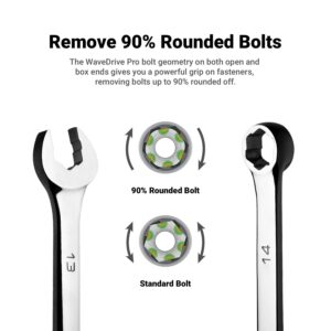 Capri Tools XT90 WaveDrive Pro Combination Wrench Set for Regular and Rounded Bolts, 8 to 19 mm, Metric, 12-Piece with Heavy Duty Canvas Pouch, CP11750-12MPK