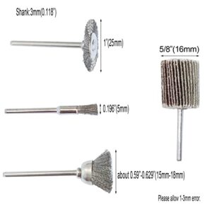 Yutnqin 69Pcs Abrasive Wheel Buffing Polishing Wheel Wire Brushes Set for Rotary Tool Accessories,Shank 3mm Mini Brush Polishing Kit,for Power-Operated Grinders