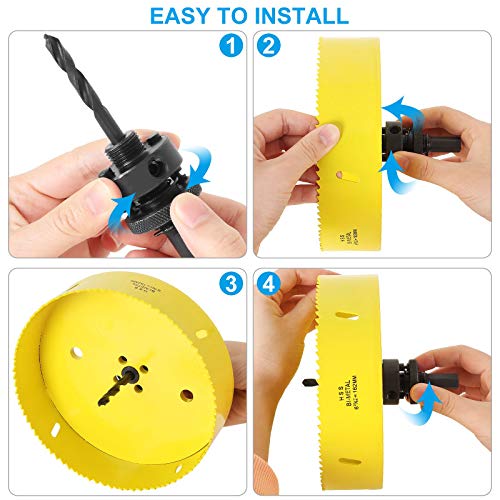 6-3/8 Inch Hole Saw with Heavy Duty Arbor, 6 3/8”Recessed Lighting Hole Saw with 1-1/2 Inch Cutting Depth, Bi-Metal Hole Cutter for Smoothly Cutting Ceiling Tile Drywall Plywood Plaster Metal Plastic