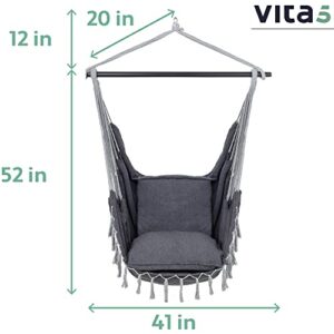 VITA5 Hanging Chair Outdoor & Indoor- Sturdy & Safe Hammock Chair - Stylish Boho Hanging Chair for Bedroom Decor - Easy to Assemble Hammock Swing - Comfy Padded Hanging Swing - Swinging Chair