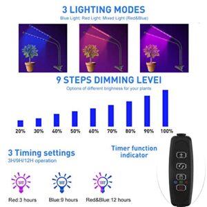 LED Plant Grow Lights for Indoor Plants 40 LED Full Spectrum Dual Head Plant Lights, 3 Switch Modes, 3/9/12H Timer, 9 Dimmable Brightness Growth Lamp for Indoor Succulent, Vegetables