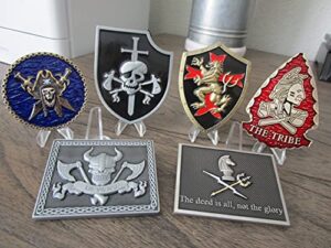 set of six navy seal team six challenge coins devgru squadrons blue, gold, red, silver, grey & black