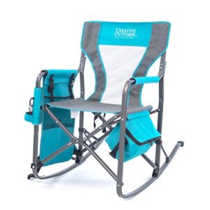 creative outdoor collapsible folding rocking director chair | folding chair for camping picnic beach patio (teal/gray)