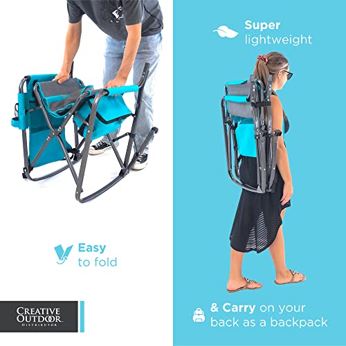 Creative Outdoor Collapsible Folding Rocking Director Chair | Folding Chair for Camping Picnic Beach Patio (Teal/Gray)