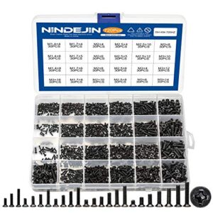 nindejin 720pcs laptop notebook computer carbon steel screws kit set, flat head phillips screw assortments, m1.4/1.7/2/2.5/3 countersunk ssd screws accessories for ssd toshiba dell sony samsung