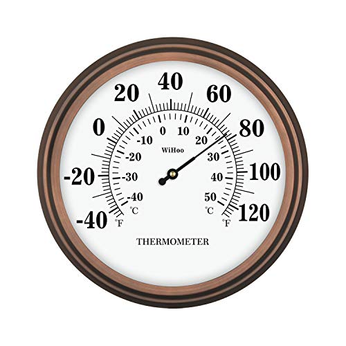 WiHoo 15" Steel Enclosure Indoor/Outdoor Wall Thermometer Decorative for Patio Garden,Porch,Kitchen,Bed Room,Living Room,Office Room