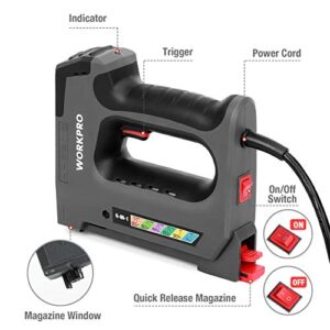 WORKPRO 6 in 1 Staple Gun, Electric Stapler Tacker, 110V Corded Brad Nailer for DIY Project of Woodworking