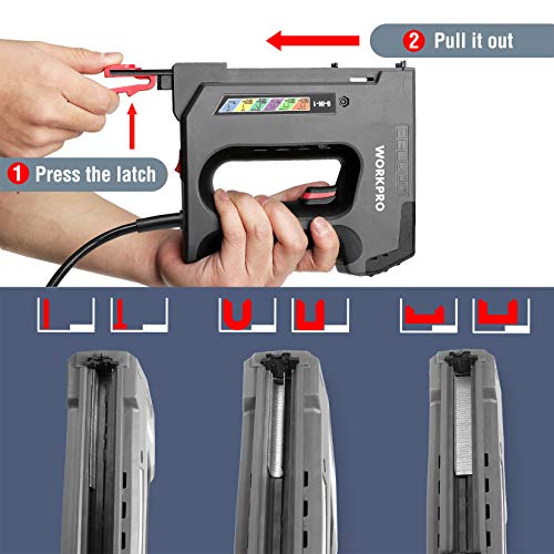 WORKPRO 6 in 1 Staple Gun, Electric Stapler Tacker, 110V Corded Brad Nailer for DIY Project of Woodworking