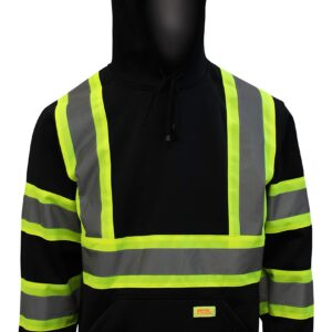 New York Hi-Viz Workwear H8313 Men's ANSI Class 1 High Visibility Sweatshirt, Hooded Pullover, Knit Lining (2XL, Black, 1ea)