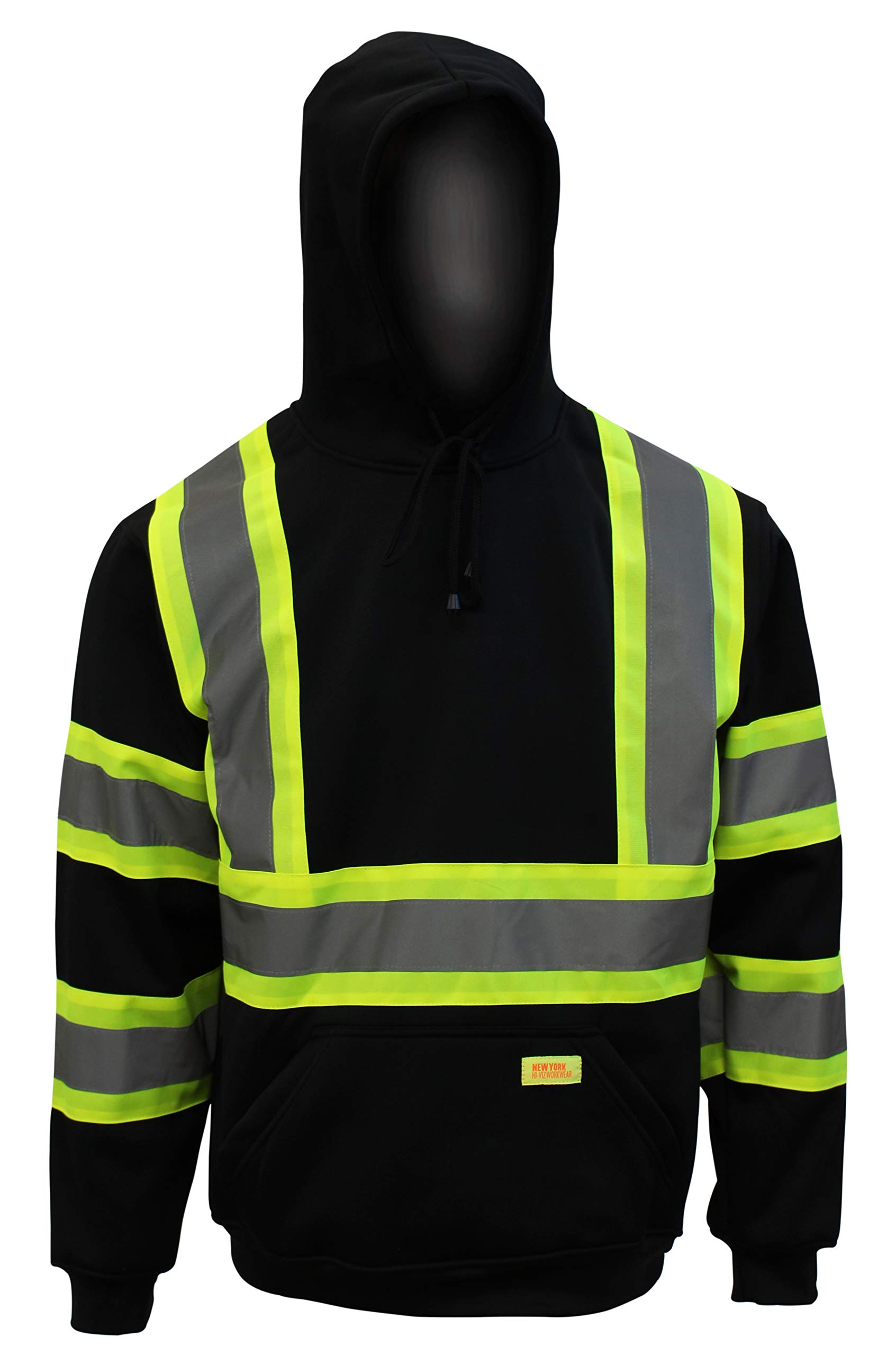 New York Hi-Viz Workwear H8313 Men's ANSI Class 1 High Visibility Sweatshirt, Hooded Pullover, Knit Lining (2XL, Black, 1ea)