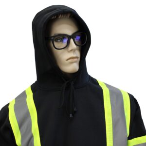 New York Hi-Viz Workwear H8313 Men's ANSI Class 1 High Visibility Sweatshirt, Hooded Pullover, Knit Lining (2XL, Black, 1ea)