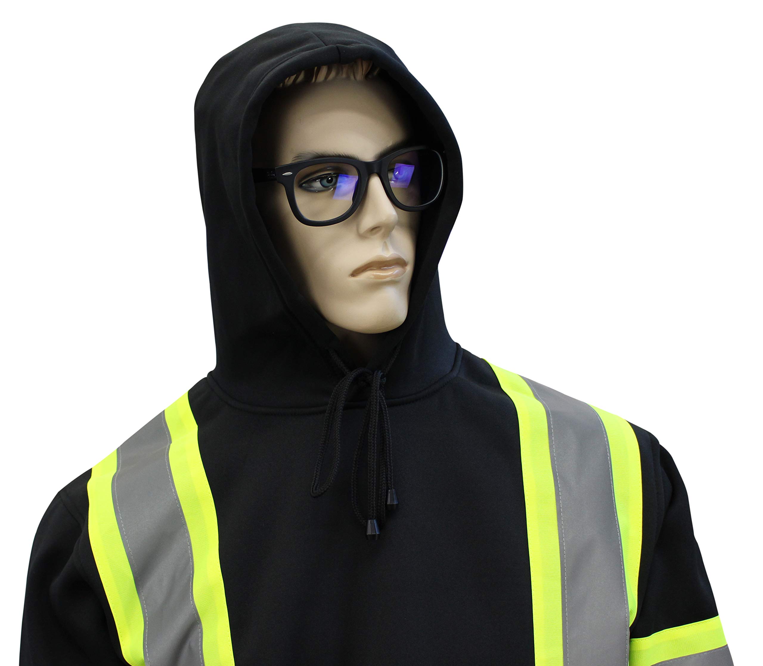 New York Hi-Viz Workwear H8313 Men's ANSI Class 1 High Visibility Sweatshirt, Hooded Pullover, Knit Lining (2XL, Black, 1ea)