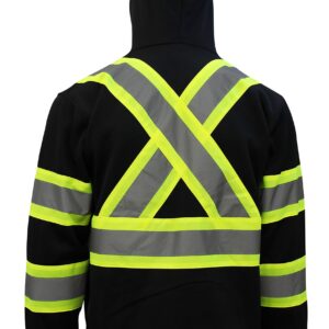 New York Hi-Viz Workwear H8313 Men's ANSI Class 1 High Visibility Sweatshirt, Hooded Pullover, Knit Lining (2XL, Black, 1ea)