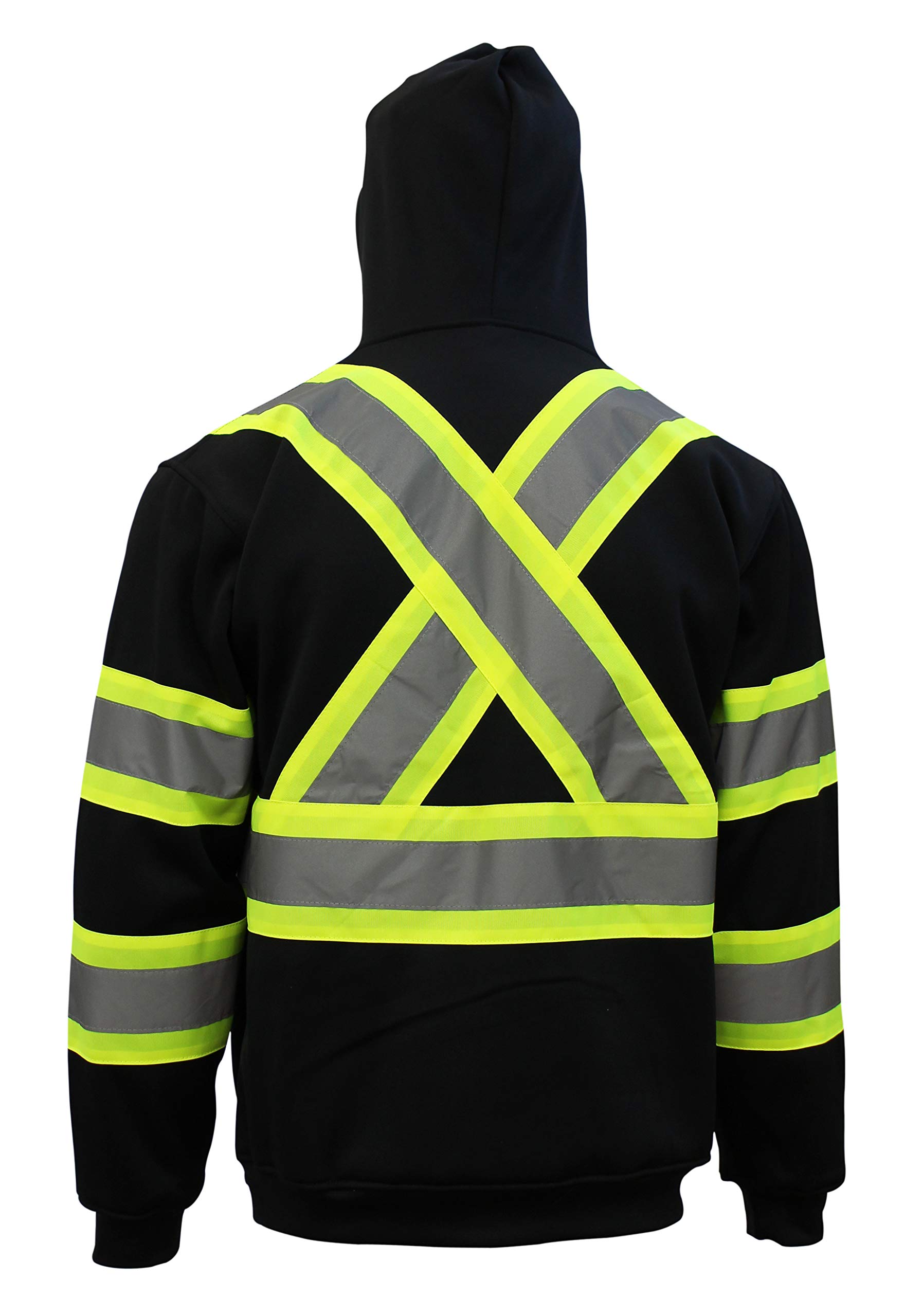 New York Hi-Viz Workwear H8313 Men's ANSI Class 1 High Visibility Sweatshirt, Hooded Pullover, Knit Lining (2XL, Black, 1ea)