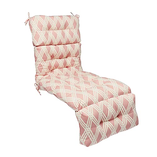 Amazon Basics Tufted Outdoor Patio Lounger Cushion 77 x 22 x 4 Inches, Pink Plaid Diamond