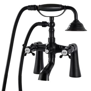 gotonovo oil rubbed bronze deck mount tub bathtub clawfoot faucet with handheld shower telephone shaped sprayer showerheld double cross handle