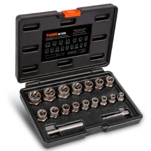 thinkwork bolt extractor set, 18 pieces impact bolt & nut remover set, stripped lug nut remover, extraction socket set for removing damaged, frozen, rusted, rounded-off bolts, nuts & screws