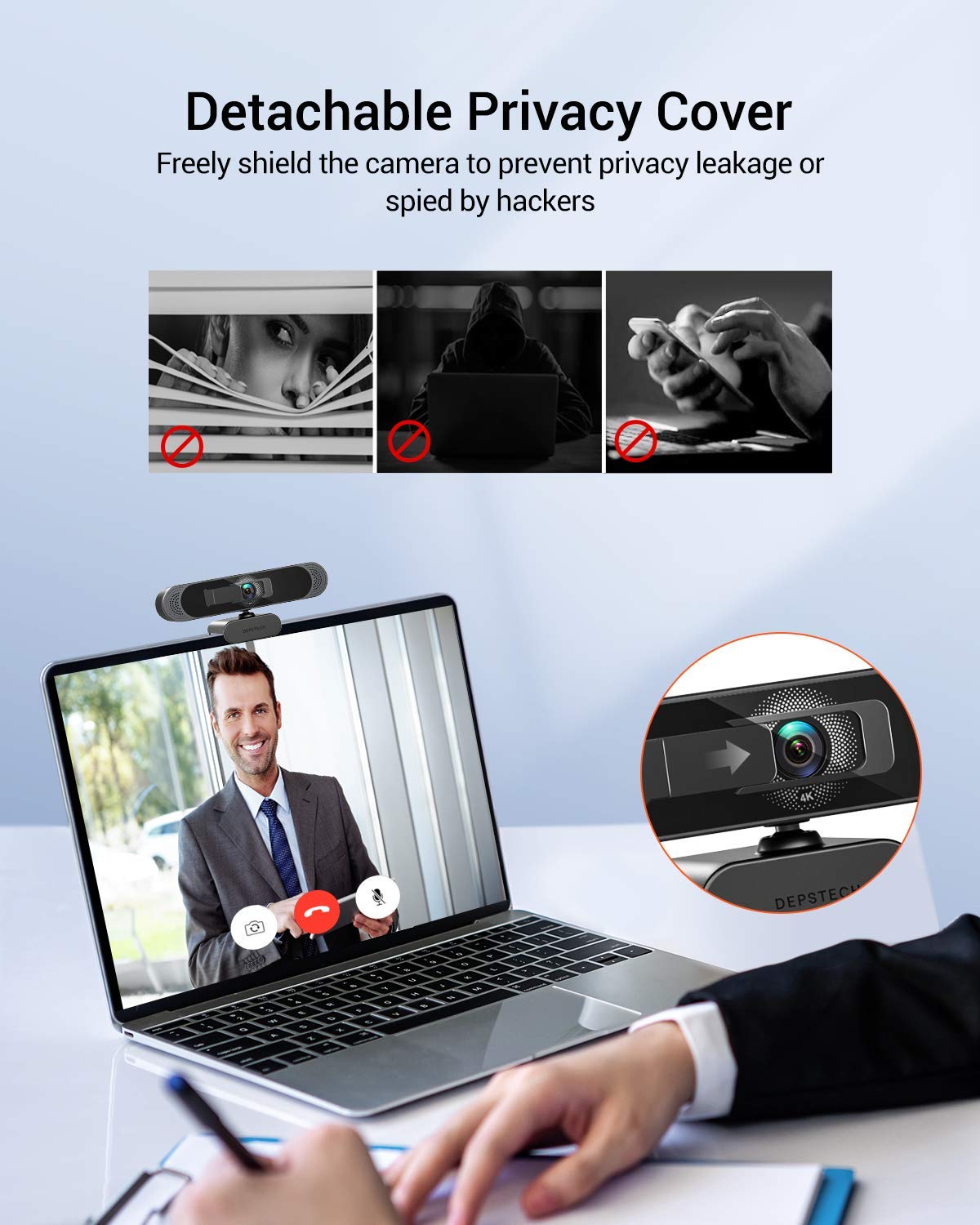 DEPSTECH Webcam with Microphone, 4K Webcam Sony Sensor Autofocus Web Camera with Privacy Cover and Tripod, 8MP USB Webcam for Desktop Laptop PC, Streaming Webcam for Zoom, Skype, Facetime, YouTube