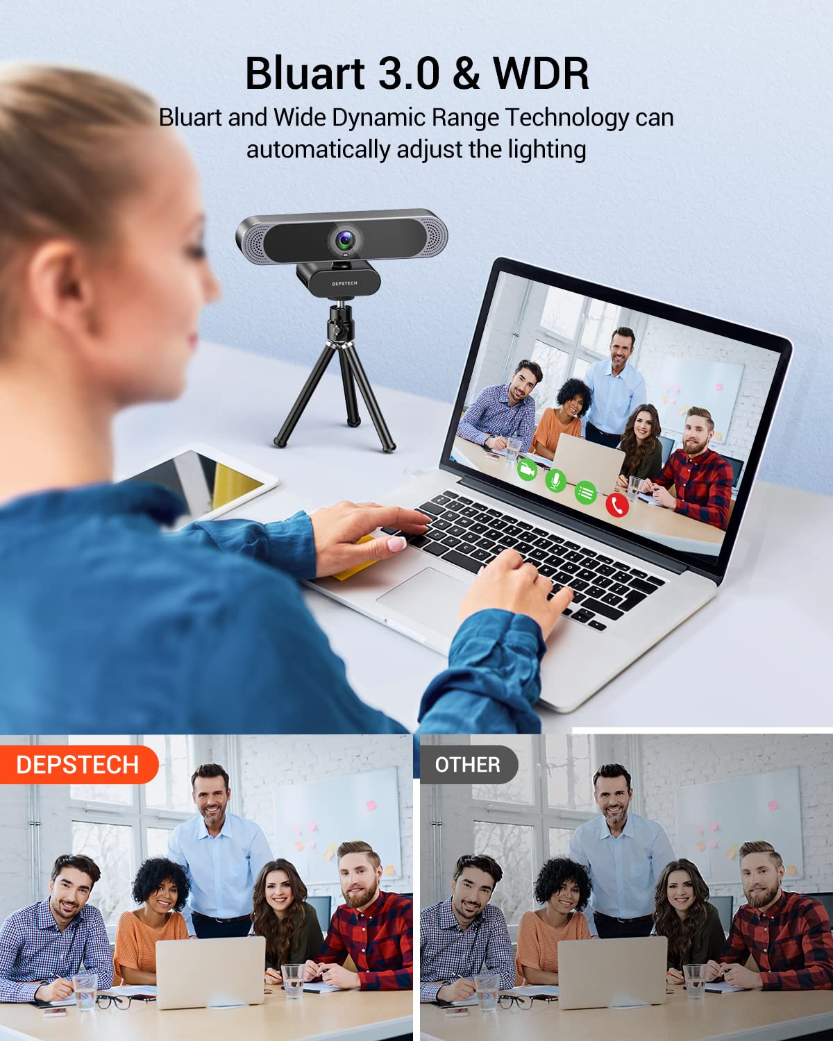 DEPSTECH Webcam with Microphone, 4K Webcam Sony Sensor Autofocus Web Camera with Privacy Cover and Tripod, 8MP USB Webcam for Desktop Laptop PC, Streaming Webcam for Zoom, Skype, Facetime, YouTube