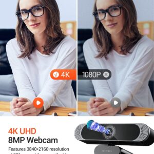 DEPSTECH Webcam with Microphone, 4K Webcam Sony Sensor Autofocus Web Camera with Privacy Cover and Tripod, 8MP USB Webcam for Desktop Laptop PC, Streaming Webcam for Zoom, Skype, Facetime, YouTube