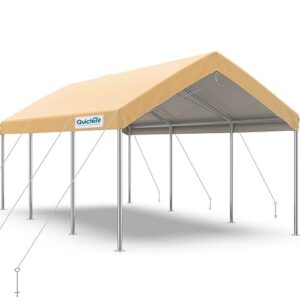 Quictent 10X20ft Heavy Duty Carport Car Canopy Galvanized Car Tent Outdoor Boat Shelter with Reinforced Steel Cables-Beige