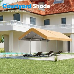 Quictent 10X20ft Heavy Duty Carport Car Canopy Galvanized Car Tent Outdoor Boat Shelter with Reinforced Steel Cables-Beige