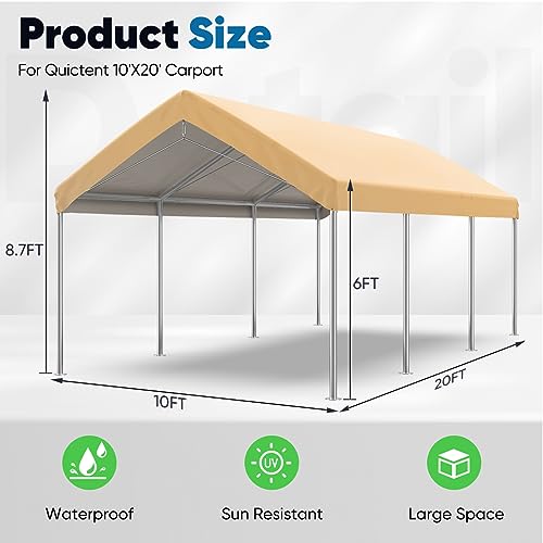 Quictent 10X20ft Heavy Duty Carport Car Canopy Galvanized Car Tent Outdoor Boat Shelter with Reinforced Steel Cables-Beige