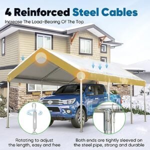 Quictent 10X20ft Heavy Duty Carport Car Canopy Galvanized Car Tent Outdoor Boat Shelter with Reinforced Steel Cables-Beige