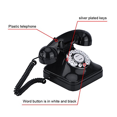 Landline Telephone, WX-3011 Vintage Black Multifunction Plastic House Phone Retro Wire Push Button Dial Landline Telephone, Vintage Telephone