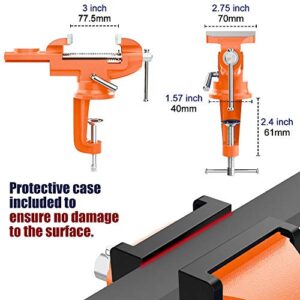 Nuovoware Table Vise 3 Inch, 360° Swivel Base Universal Home Vise Portable Bench Clamp, Clamp-on Vise Bench Clamps Fixed Tool for Woodworking, Metalworking, Cutting Conduit, Drilling, Sawing, Orange