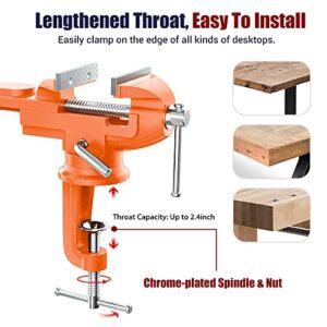 Nuovoware Table Vise 3 Inch, 360° Swivel Base Universal Home Vise Portable Bench Clamp, Clamp-on Vise Bench Clamps Fixed Tool for Woodworking, Metalworking, Cutting Conduit, Drilling, Sawing, Orange