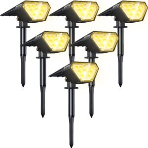 biling solar spot lights outdoor, bright 700 lumen solar outdoor lights ip67 waterproof adjustable solar house lights for patio pathway yard garden driveway tree - warm white(6 pack)