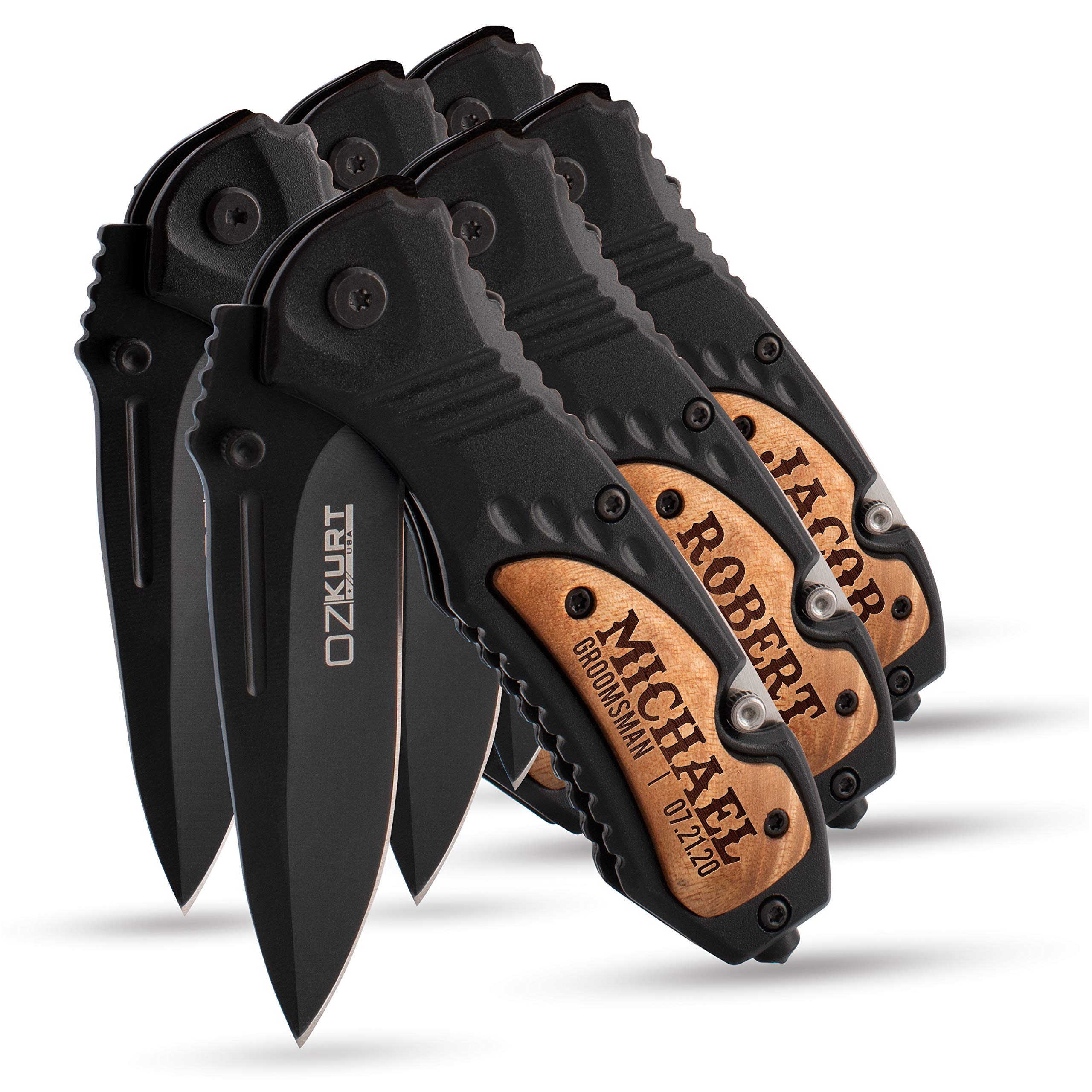 Groomsmen Gifts Set of 6, Personalized Pocket Knife Engraved for Groomsmen - Customized Knives w/Pocket Clip