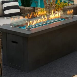 60" Rectangular Chat Height Outdoor Propane Gas Fire Pit Table in Gray (Amber, 60" Gray)