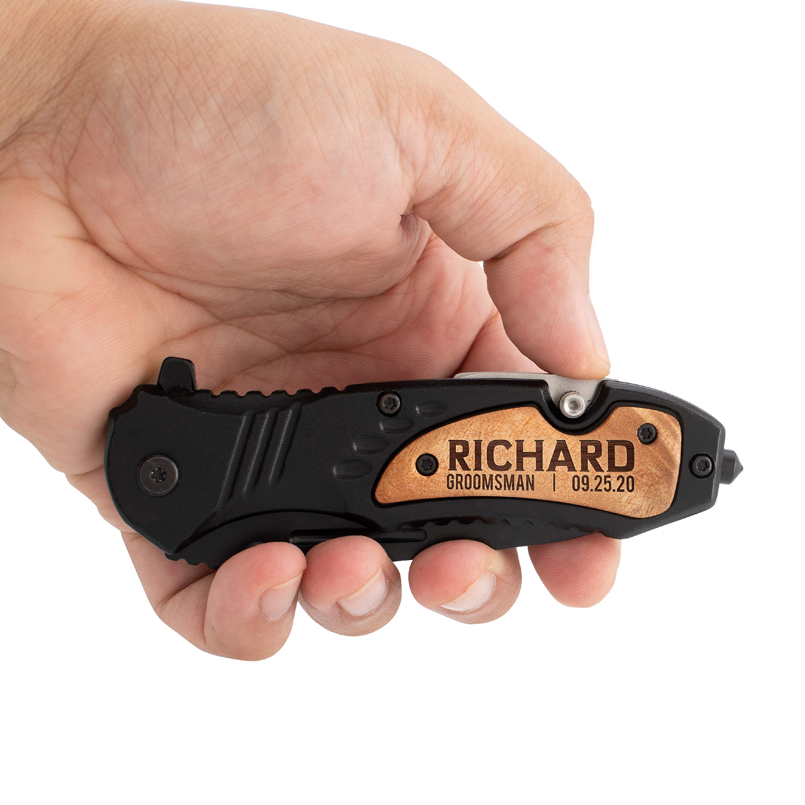 Groomsmen Gifts Set of 6, Personalized Pocket Knife Engraved for Groomsmen - Customized Knives w/Pocket Clip