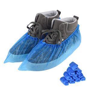 100 pcs（50 pairs）shoe covers disposable, green convenience, recyclable, boot cover, waterproof, non slip, dust proof, one size fit all, durable cpe material, blue, protect your shoes, floor, carpet