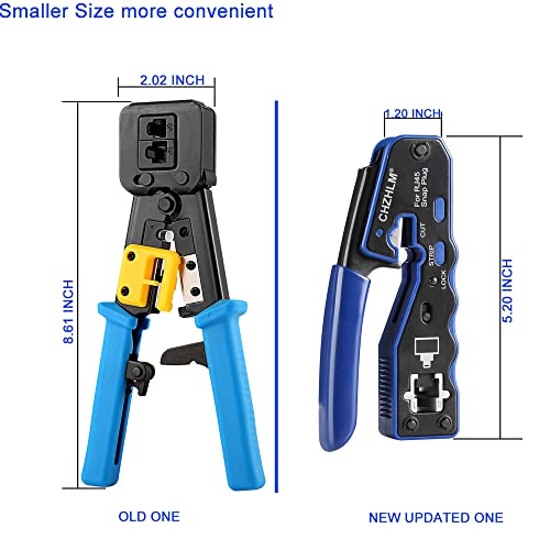 CHZHLM Rj45 Crimp Tool Kit Pass Through Crimping Tool Crimper Cutter for Cat6 Cat5 Cat5e with 50PCS Connectors Mini Wire Stripper Cable Tester and Plier