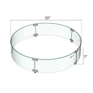 Skyflame Fire Pit Glass Wind Guard Round, 33 x 7 inches Tempered Glass Flame Shield, Fits 31” Round Fire Pit Burner Pans, Fire-Resistant Windscreen Set