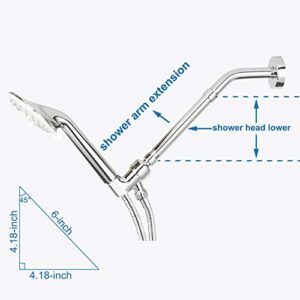 2 PCs 6 Inch Shower Head Extension Arm, Solid Brass Shower Arm Extension Shower Head Extender, Water Outlet Lowers Existing Shower Head - Chrome Finish