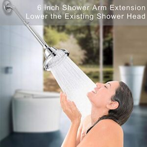 2 PCs 6 Inch Shower Head Extension Arm, Solid Brass Shower Arm Extension Shower Head Extender, Water Outlet Lowers Existing Shower Head - Chrome Finish